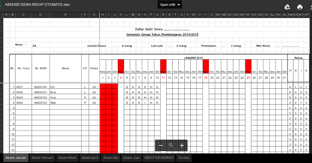 Format Absensi Siswa Menggunakan Aplikasi Excel Terbaru 2018 | RPP ...