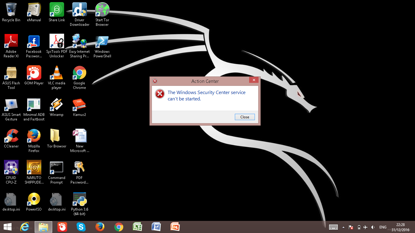 Cara mengatasi "The Windows Security Center service can't be started" di Windows 8.1