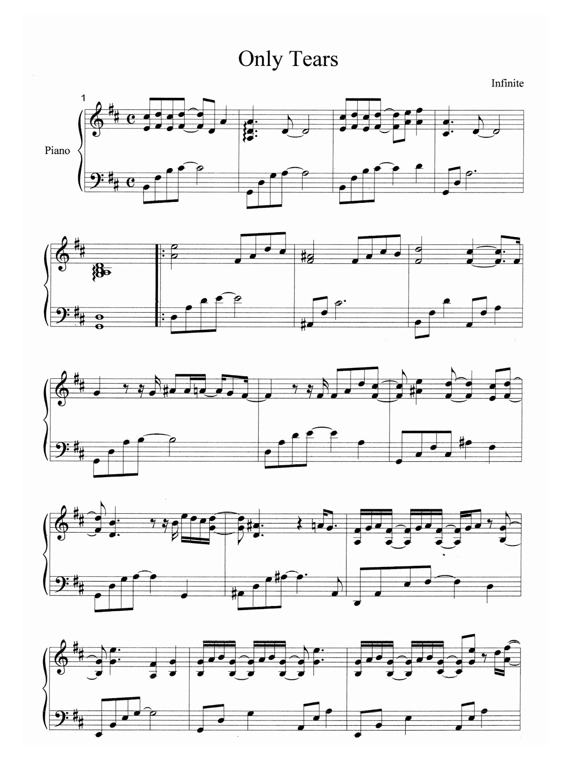 SHINee World: "Only Tears" by Infinite: Piano Sheet Music