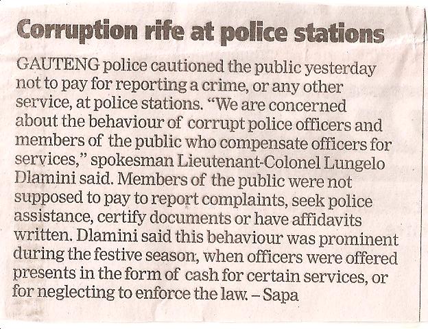 The Crimes of the South African Police Service: January 2012