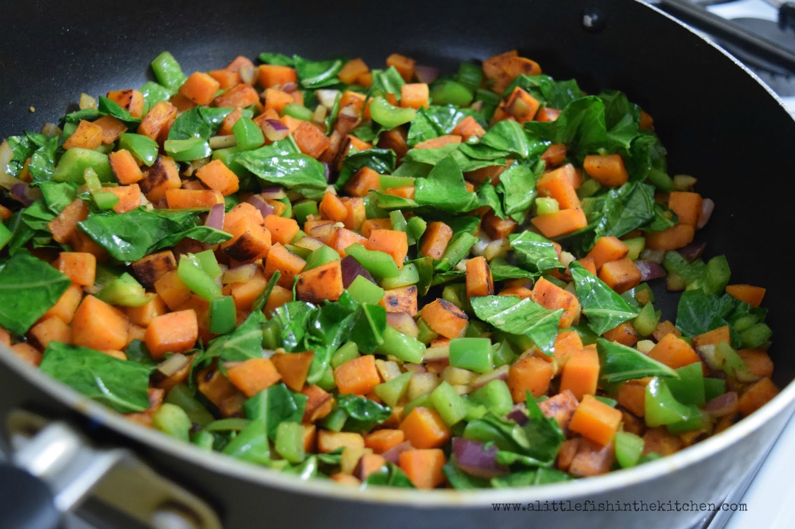 Spicy Sweet Potato Hash with Collard Greens – A Little Fish in the Kitchen