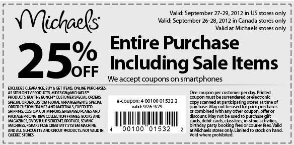 Michaels Stores Coupon: 25% off Entire Purchase - Including Sale Items ...