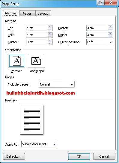 Pengaturan Margins dan Paper untuk Skripsi:Kuliah dan Belajar TIK
