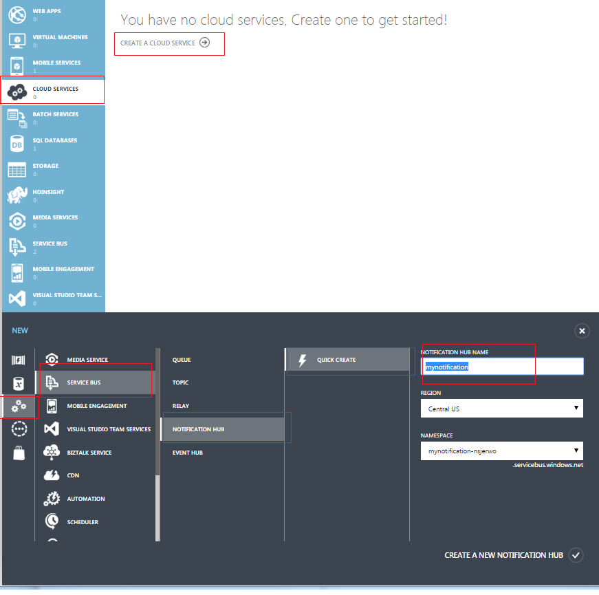 Push messages from Azure hub notification to android phones.