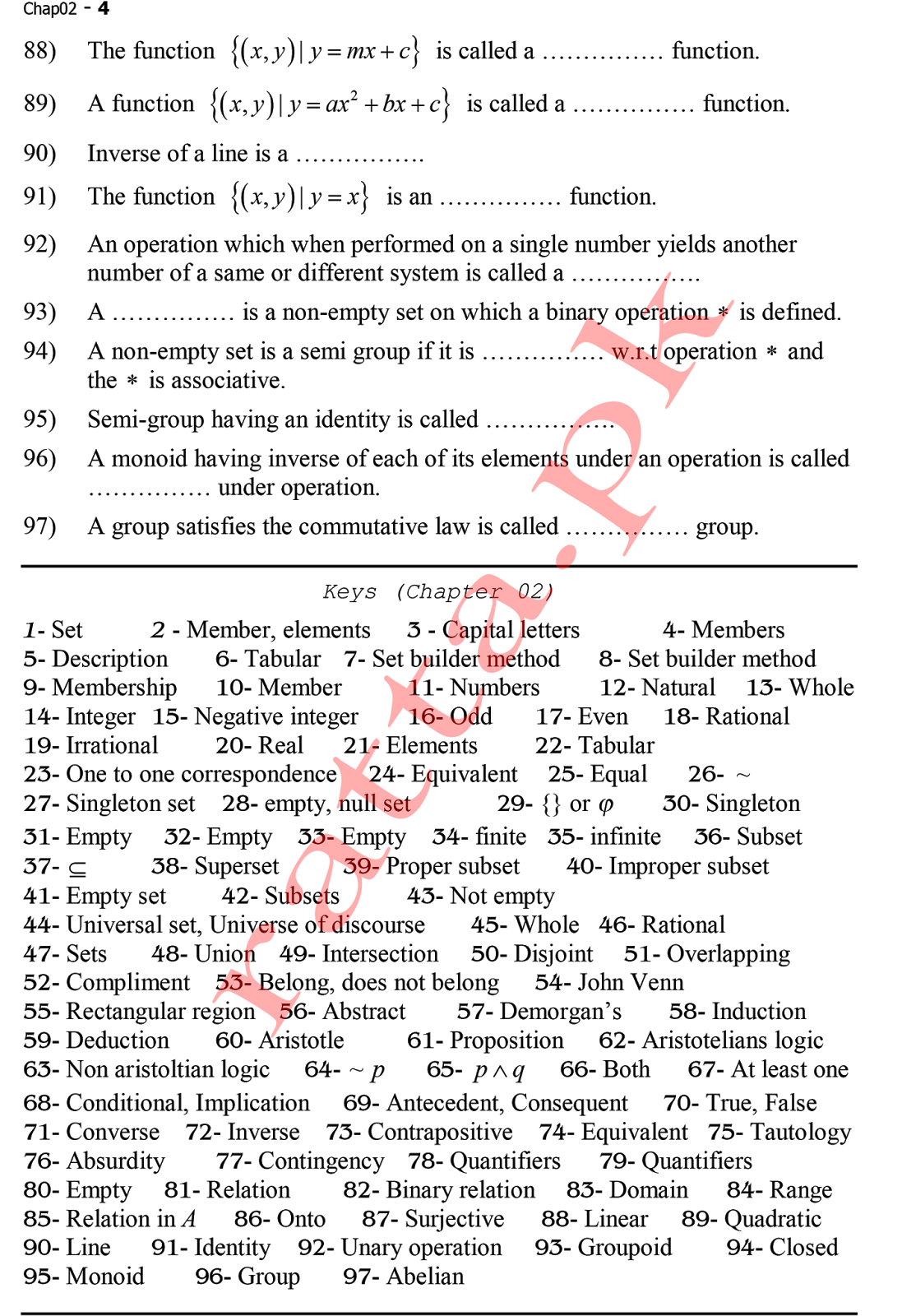 FSc/ICS 1st Year Maths Chapter 2 Sets, Functions & Groups Objective ...