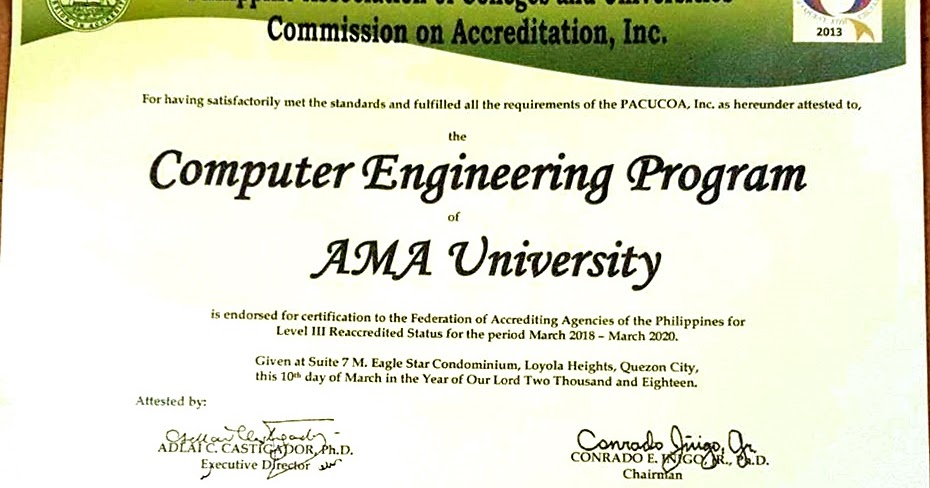 AMA University Receives Level III PACUCOA Accreditation For BS Computer ...