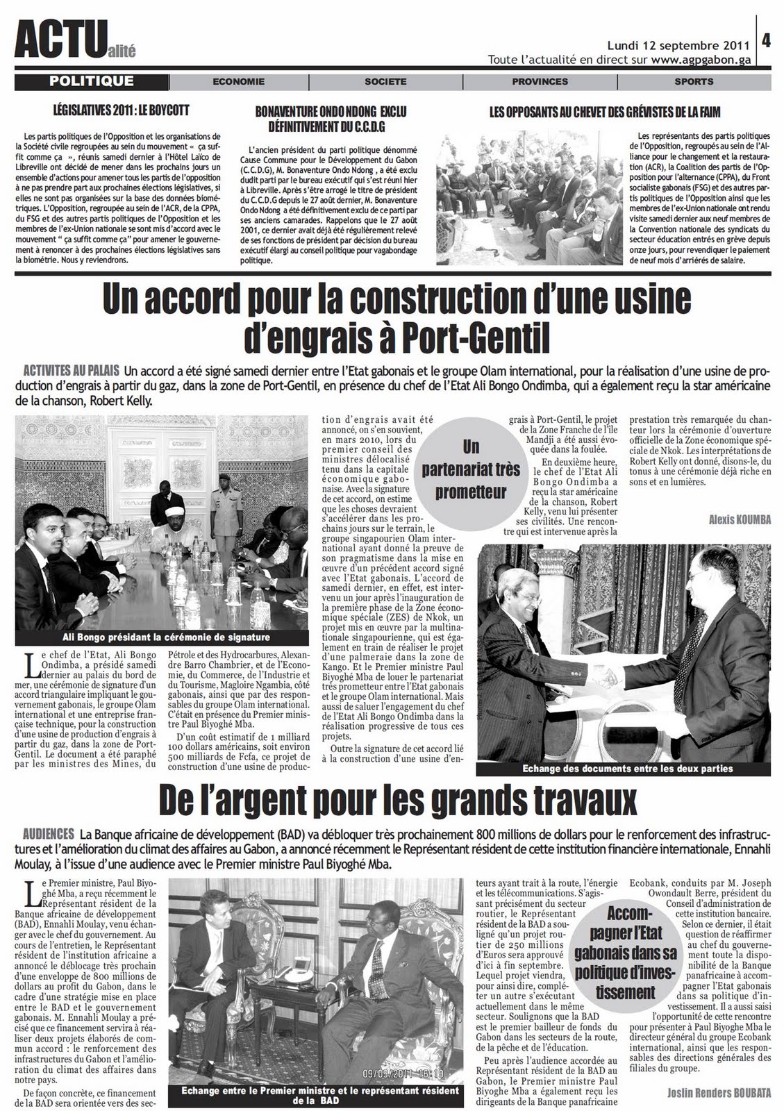WE ARE PUBLISING THE GABONESE NEWSPAPER “GABON MATIN” OF MONDAY, 12 ...