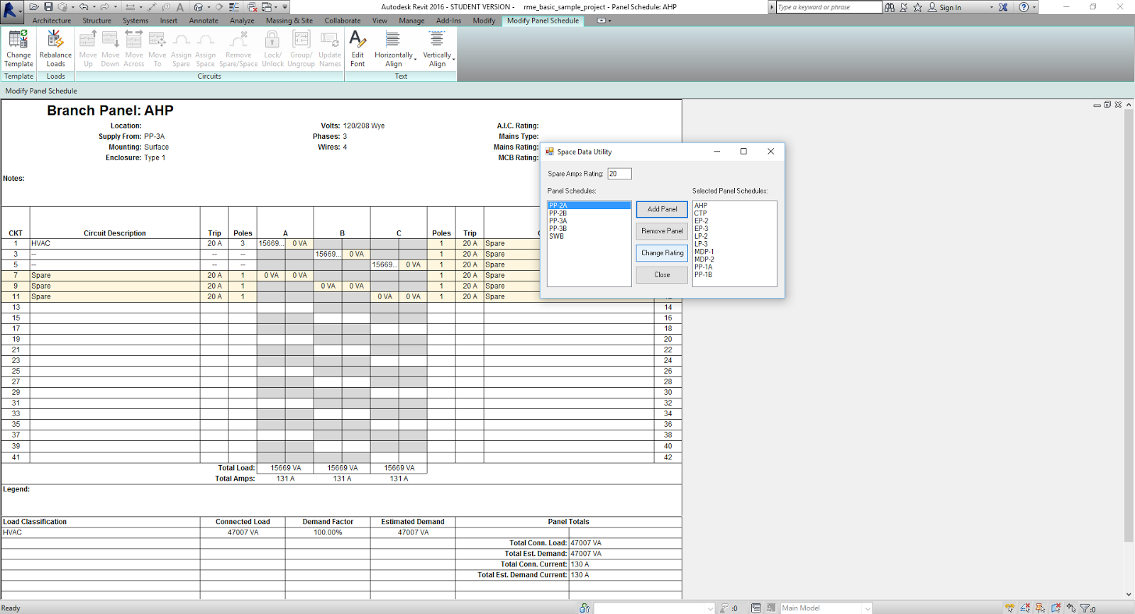 Revit Add-Ons: Spare Amps Utility