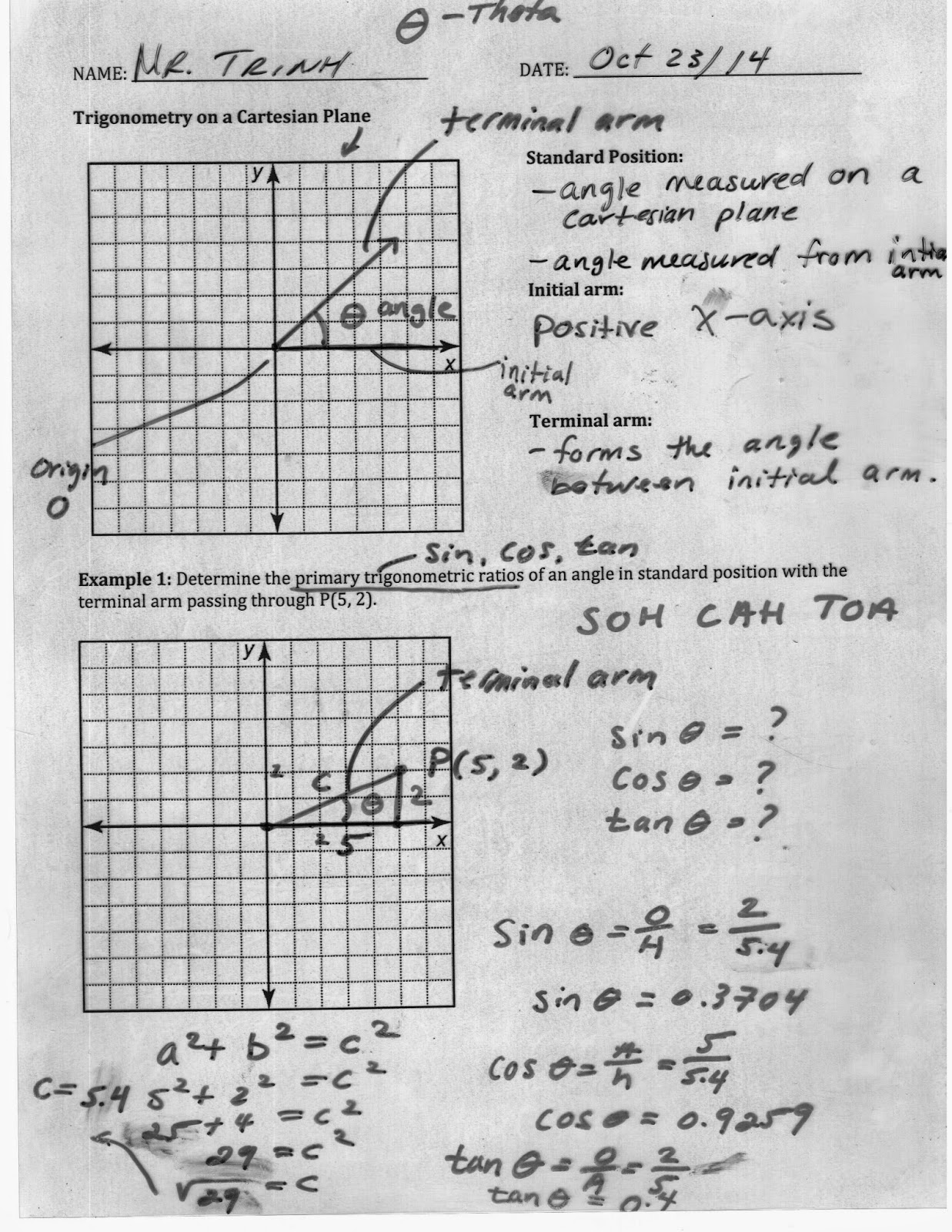 Grade 12 College Math: Trigonometry on a Cartesian Plane