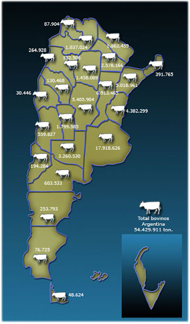 CARNE ARGENTINA: Mapa de Argentina indicando producción ganadera