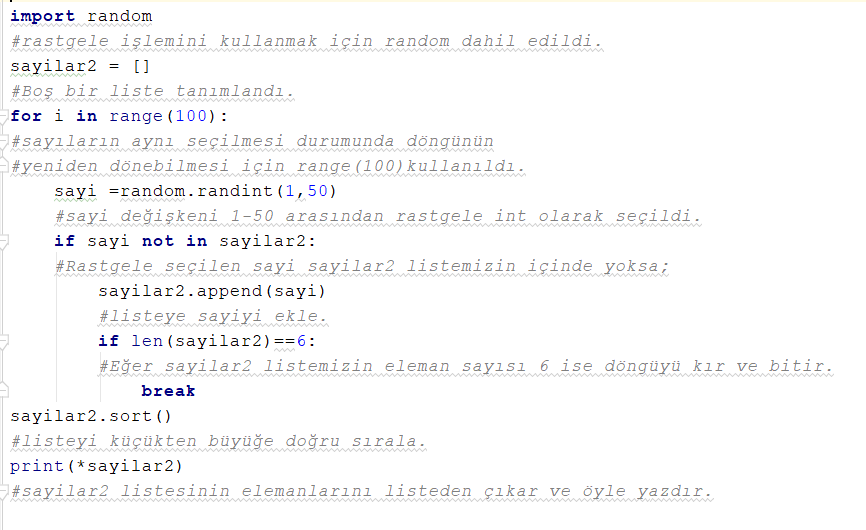 Rastgele Sıralı Sayı Listesi Oluşturma