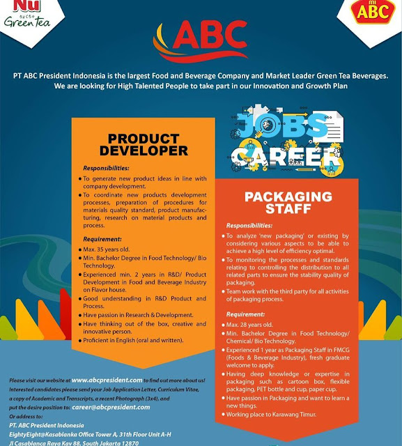 Lowongan Kerja PT. ABC President Indonesia