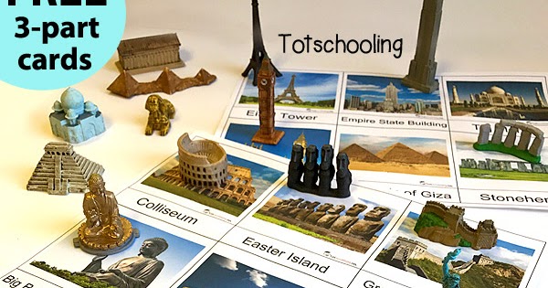World Landmarks 3-Part Cards and Matching with Safari Toob ...