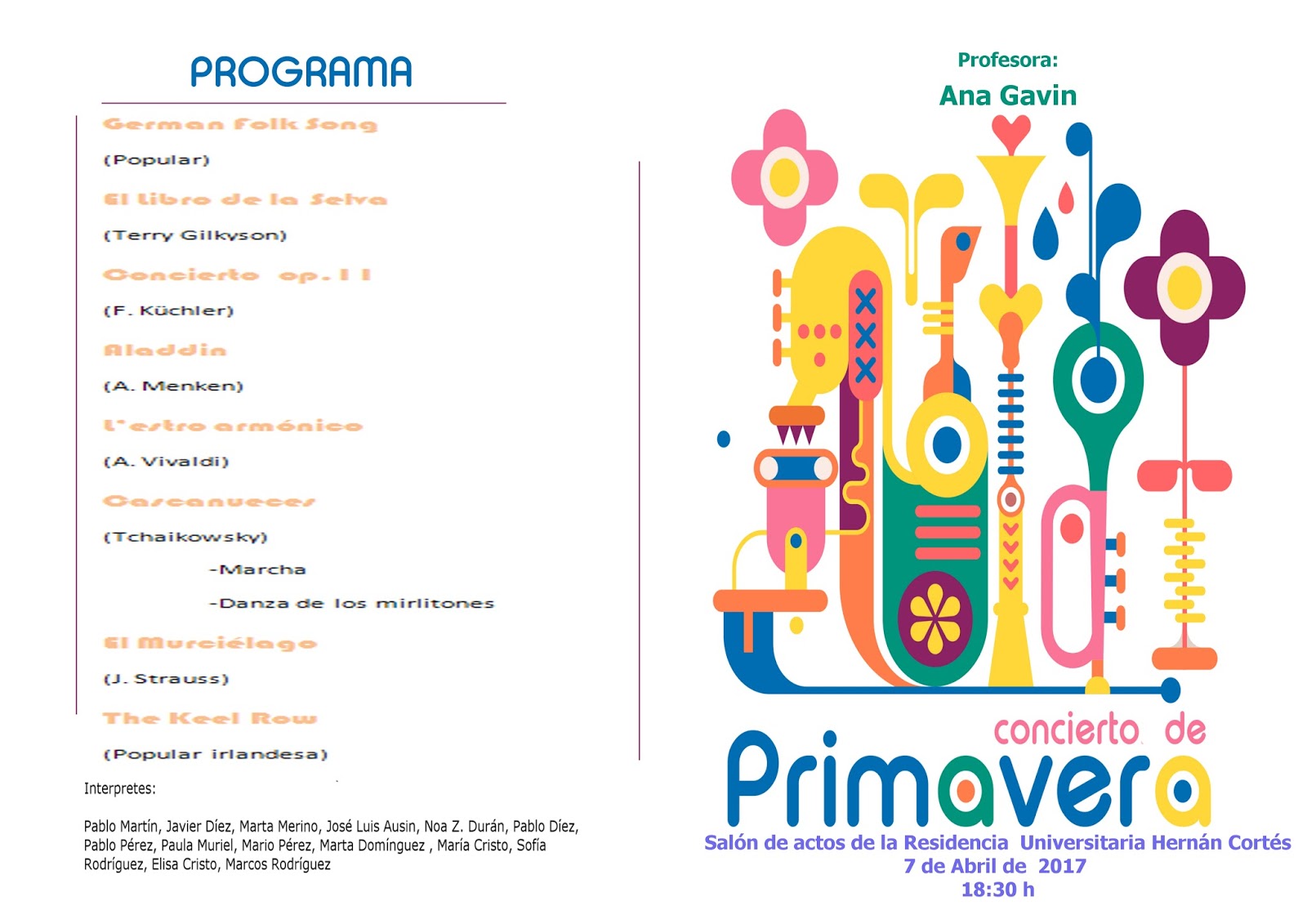 AMPA C.P. Guadiana: Programa del concierto de Primavera