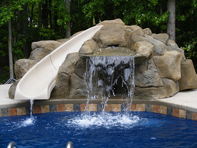 Pool Tile: Artificial Rock Water Feature with Pool Slide