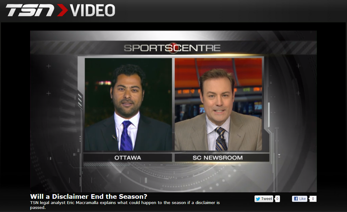 Offside Sports Law: TSN Television: We Talk NHL Lockout & Disclaimer