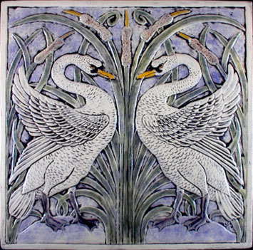 Decorative handmade ceramic tile: Decorative relief carved ceramic swan ...