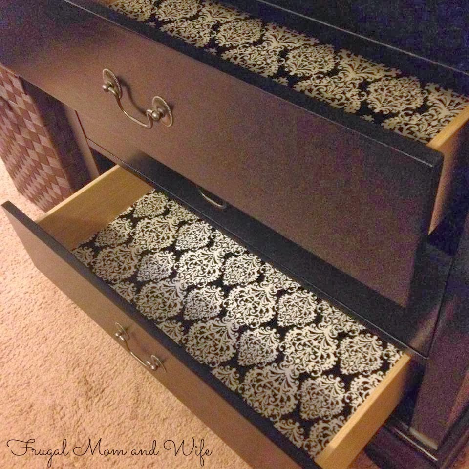 Frugal Mom and Wife: How To Line Your Dresser Drawers With Wrapping Paper!