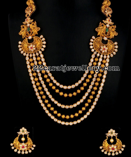 Four Layers Polki Peacock Long Chain - Jewellery Designs