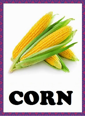 Kindergarten Worksheets: Vegetables Flashcards - Corn
