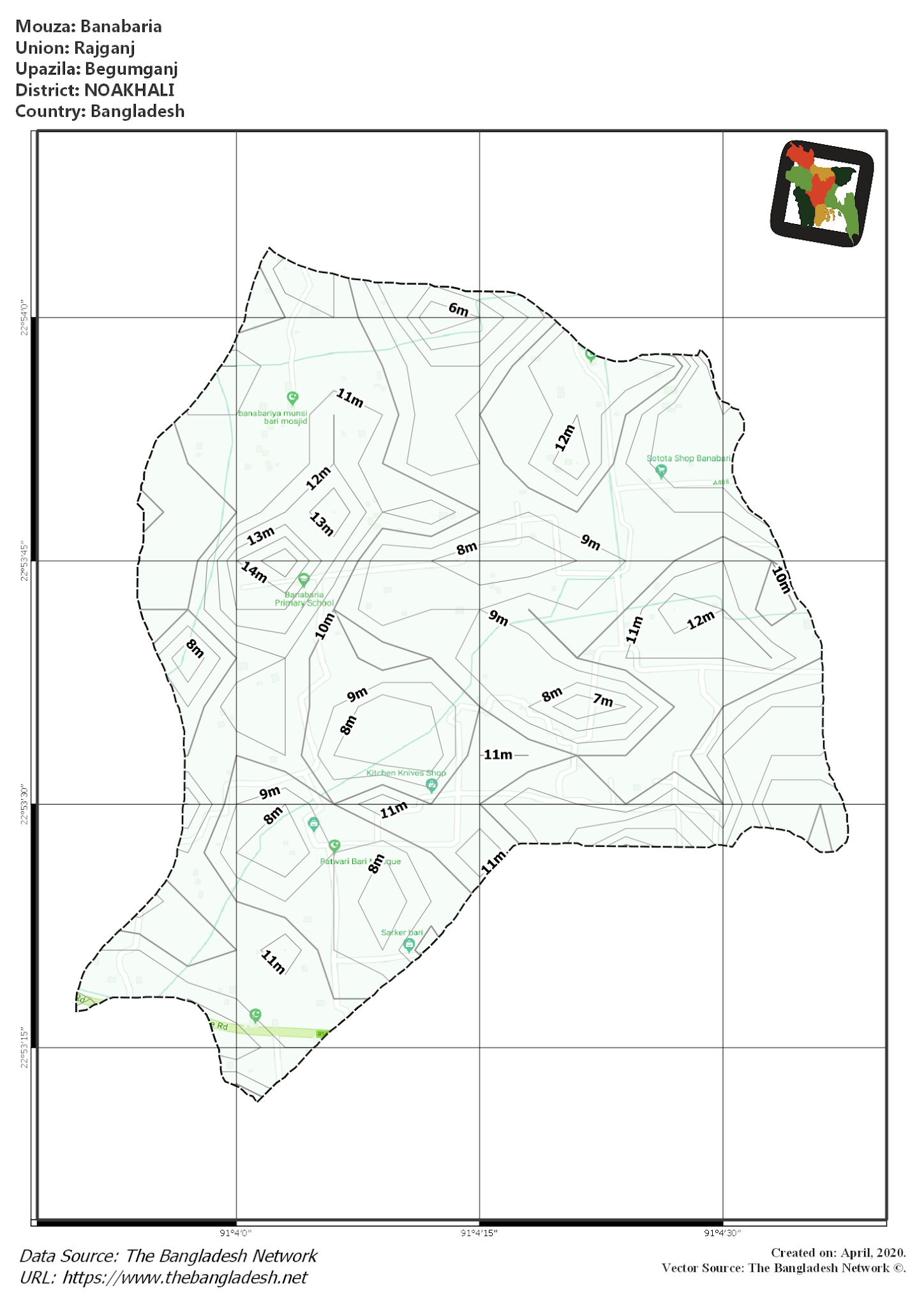 Map of Banabaria Mouza, Begumganj, Noakhali