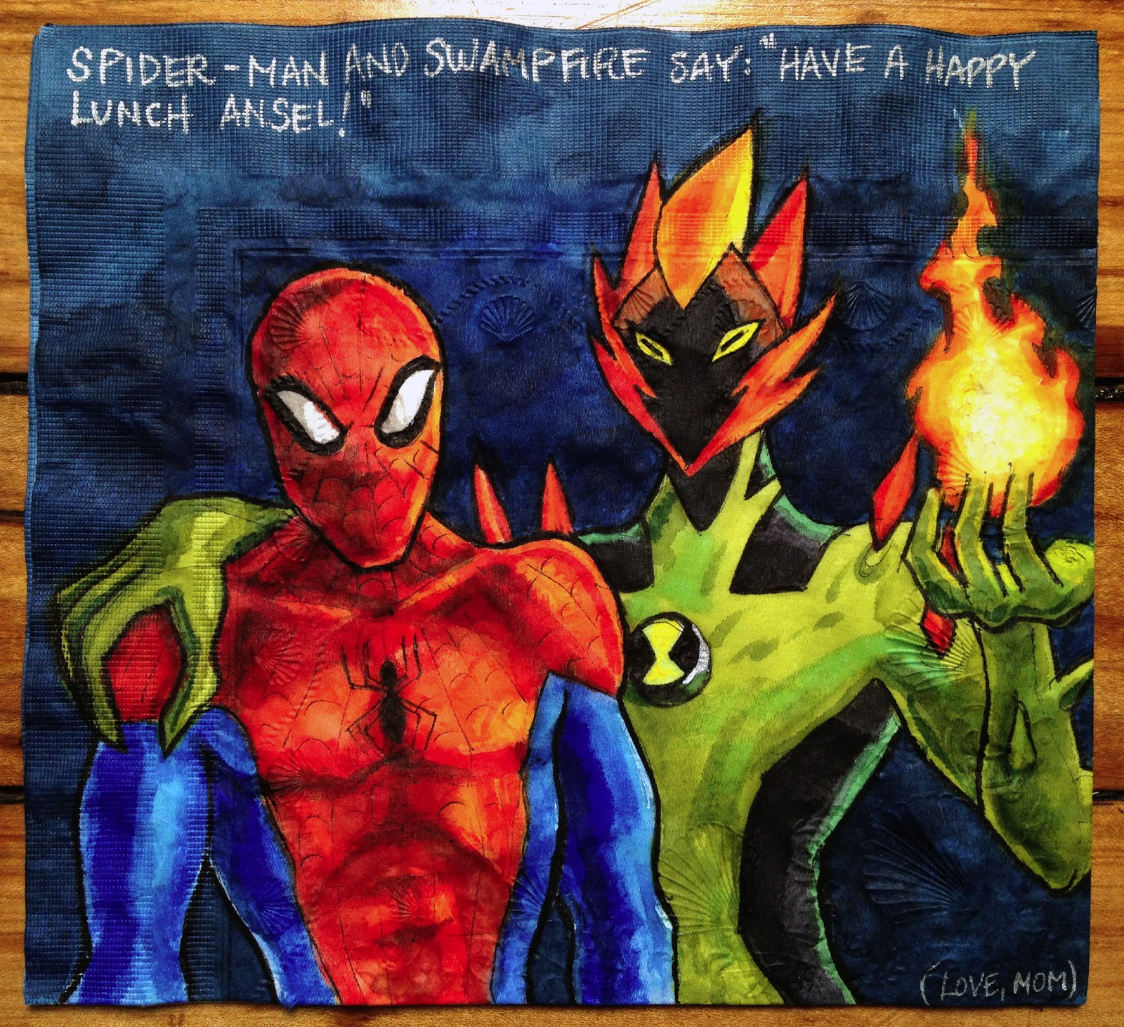 Daily Napkins: Ultimate Spider-Man with Ben 10's Swampfire