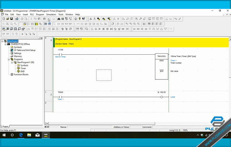Belajar PLC Instruction Timer simulation CX Designer