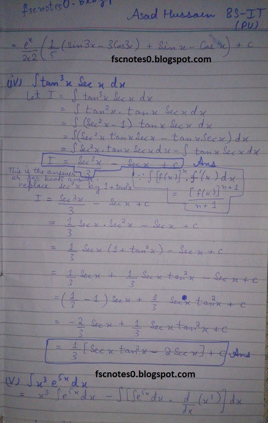 Fsc Ics Notes Math Part 2 Chapter 3 Integration Exercise 3 4 Question 2 And 3