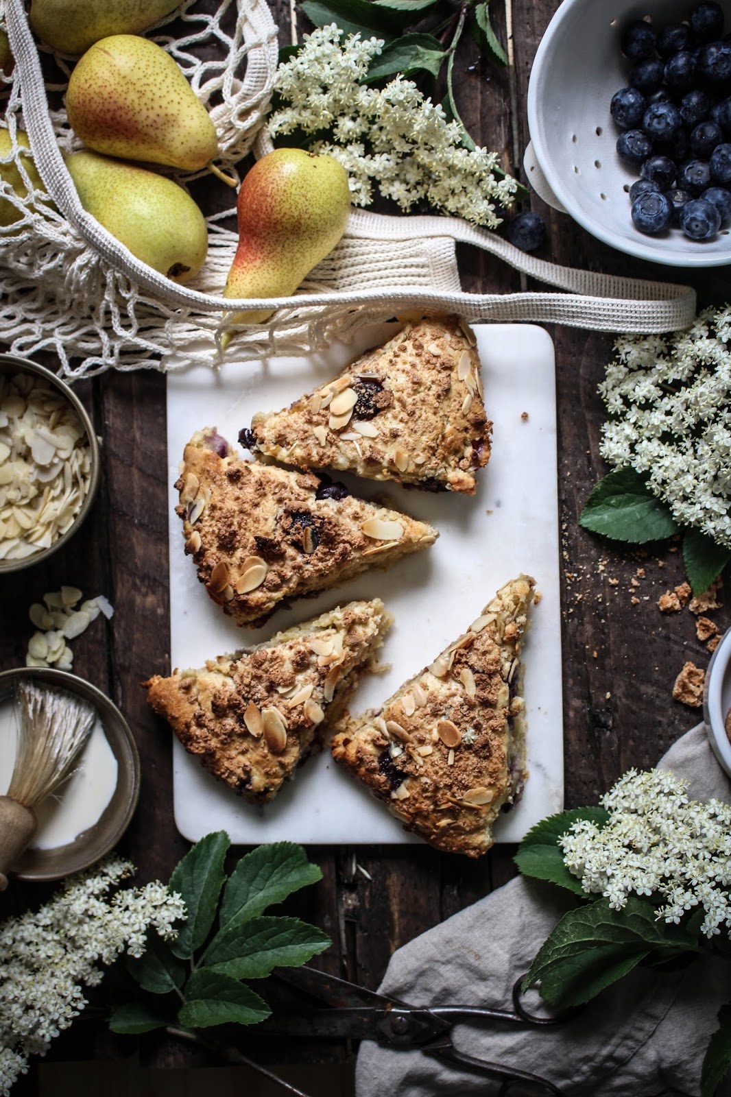 pear blueberry elderflower scones with almond amaretti crumb