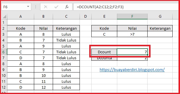 Rumus excel DCOUNT dan DCOUNTA di Excel