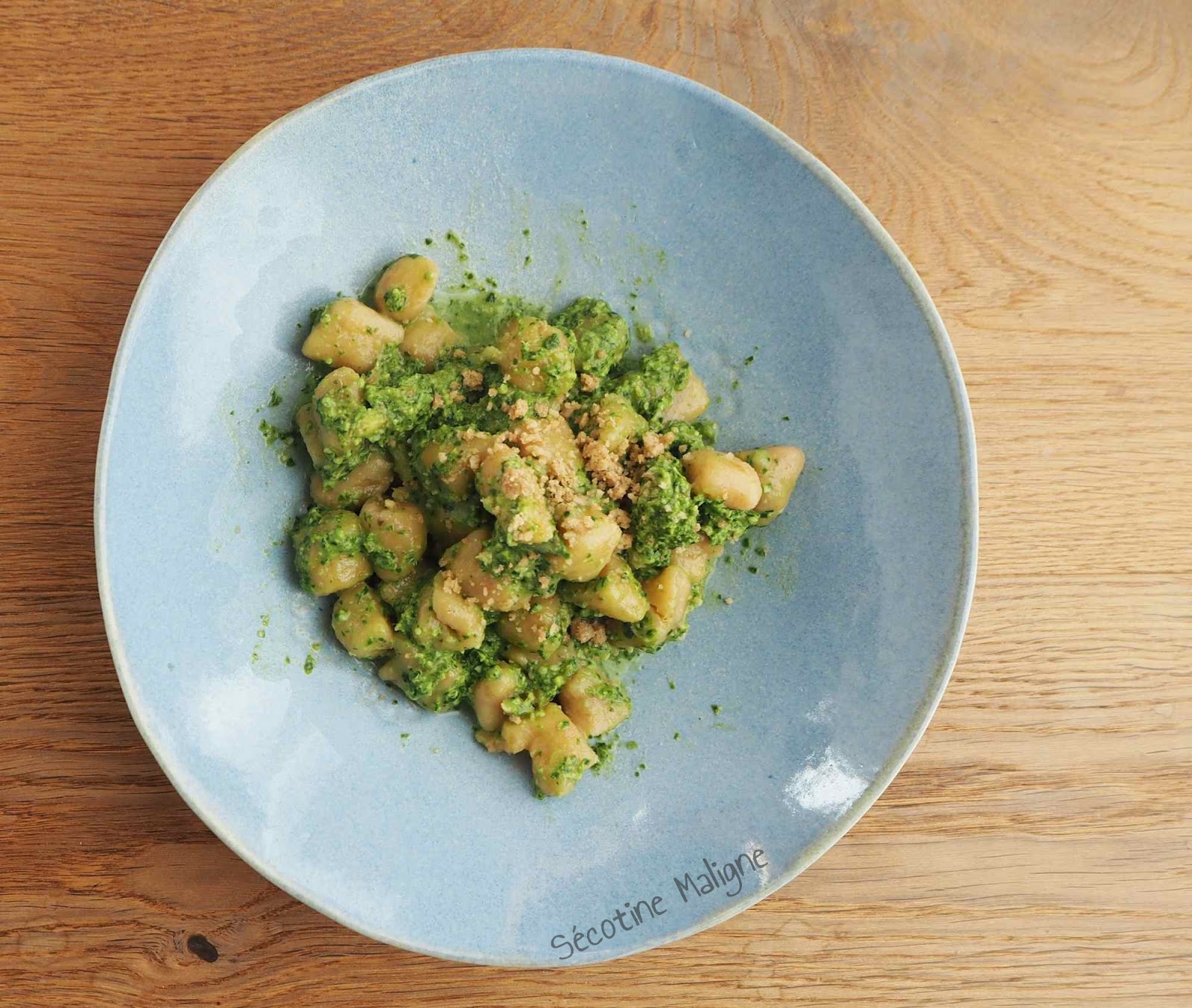 Sécotine fait sa maligne: Gnocchetti de patate douce, pesto épinard et noix