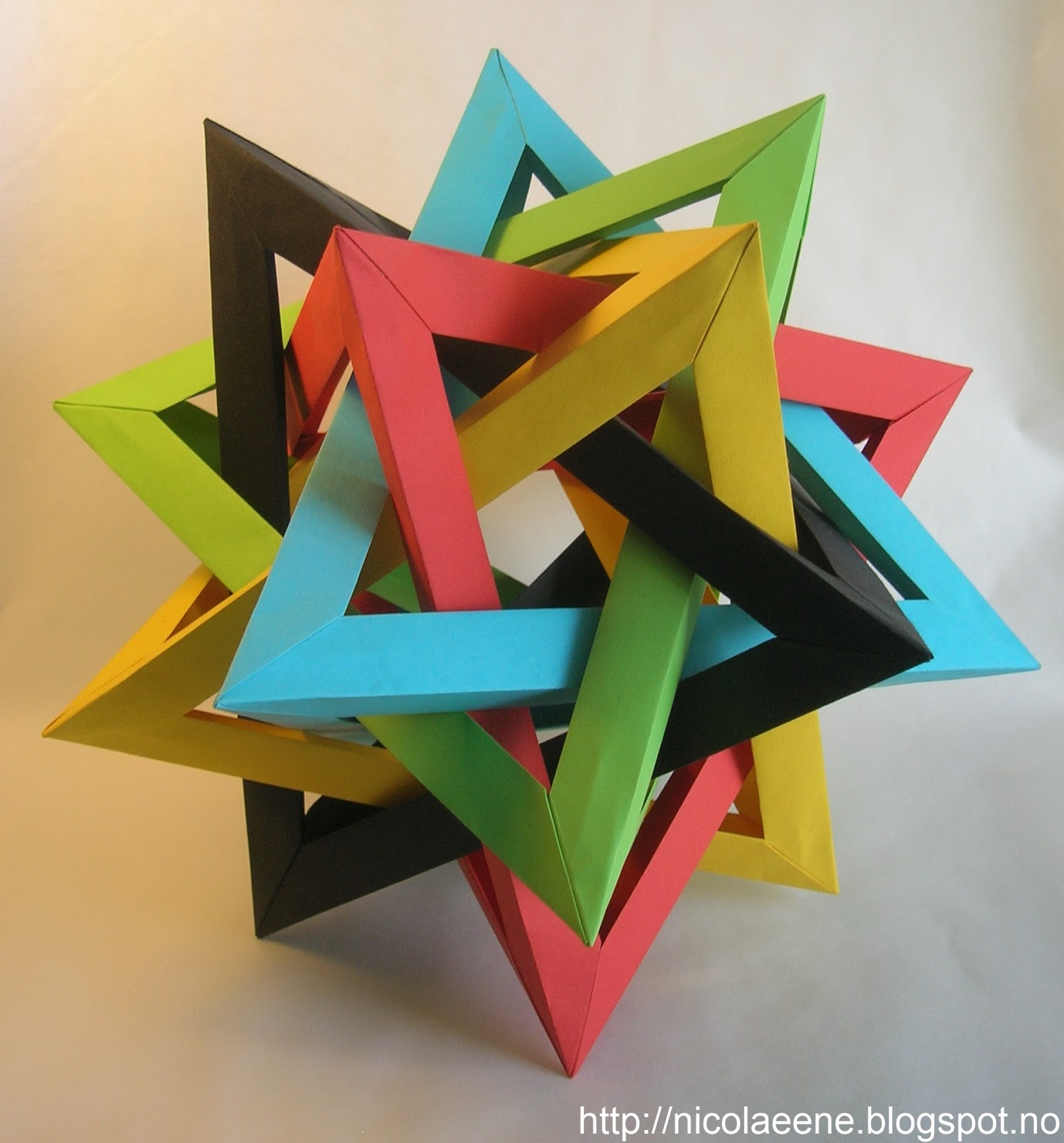 Nicolae Ene - origami: Five intersecting tetrahedra by Thomas Hull