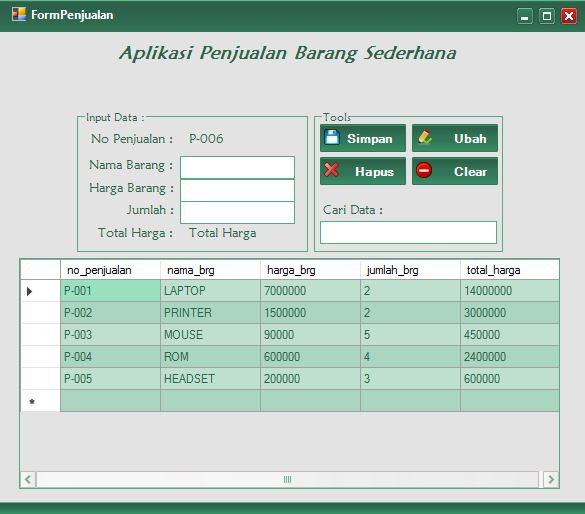 Membuat Aplikasi Penjualan Sederhana Menggunakan VB.Net dan database Access 2010 (CRUD)