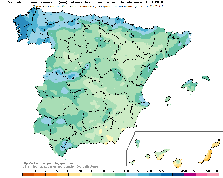 Mapas y gráficos climatológicos: Mapas climatológicos de octubre