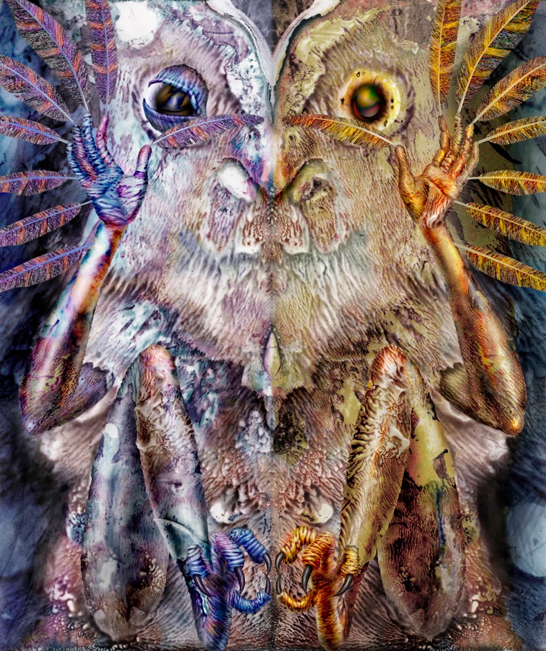 My Vain Doodles: Owl Shaman Decalcomania