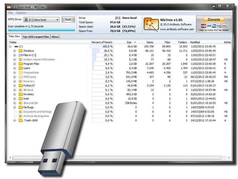 WizTree 1.07 Portable [Visualiza que archivos ocupan más espacio en tu ...