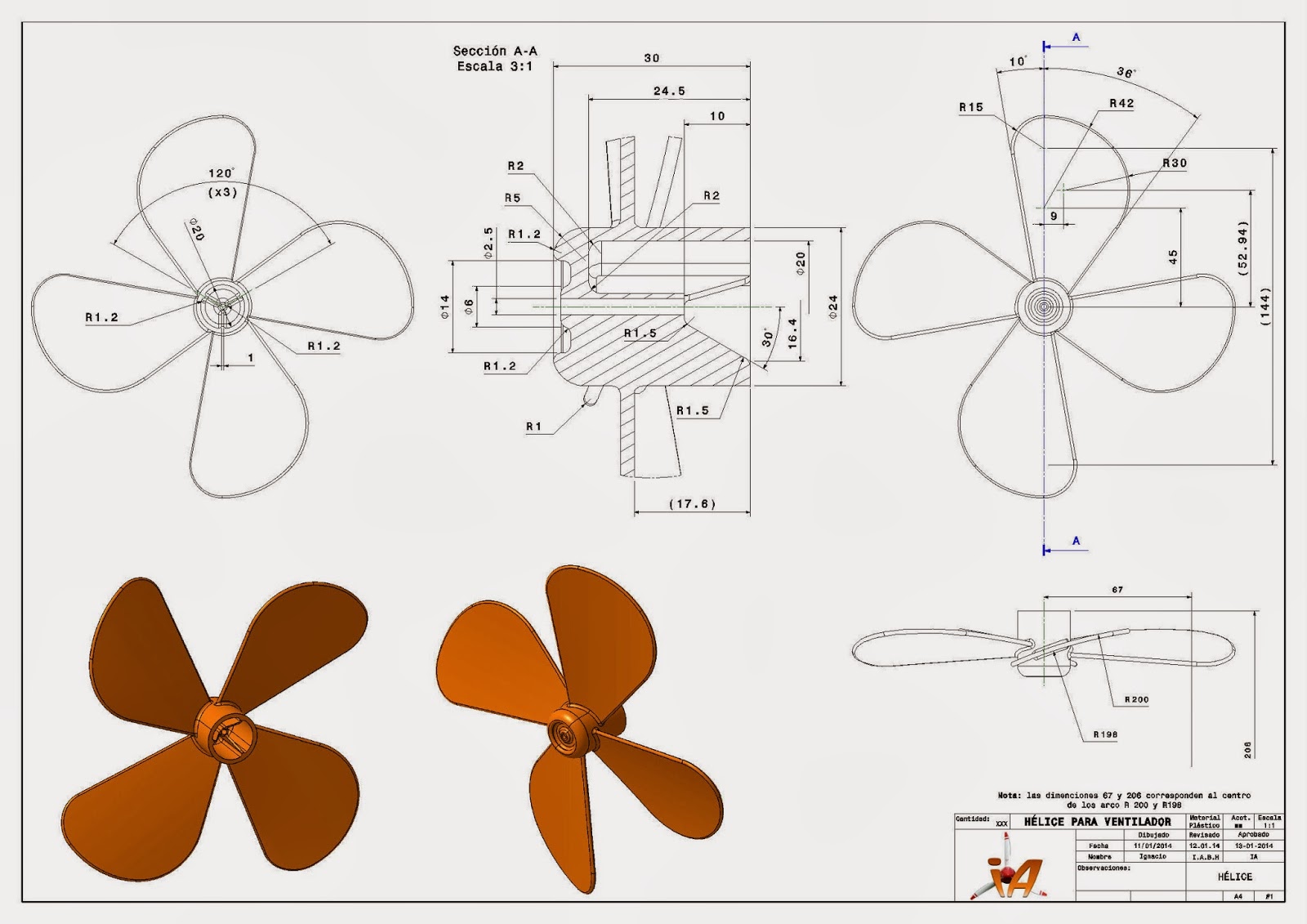 WorksCAD: PLANO - HÉLICE DE VENTILADOR