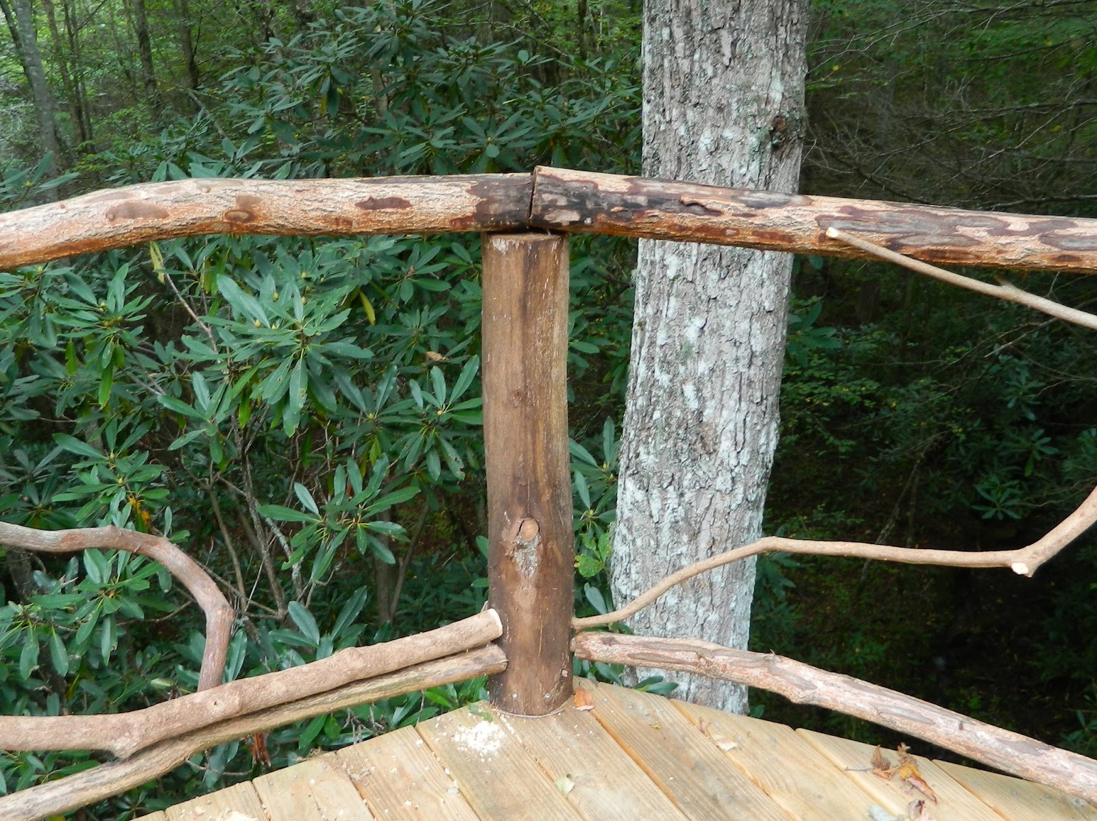 Lise's Log Cabin Life: Building Rustic Deck Railing...We're Getting There