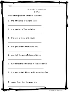 Classroom Freebies Too: Numerical Expressions Worksheet