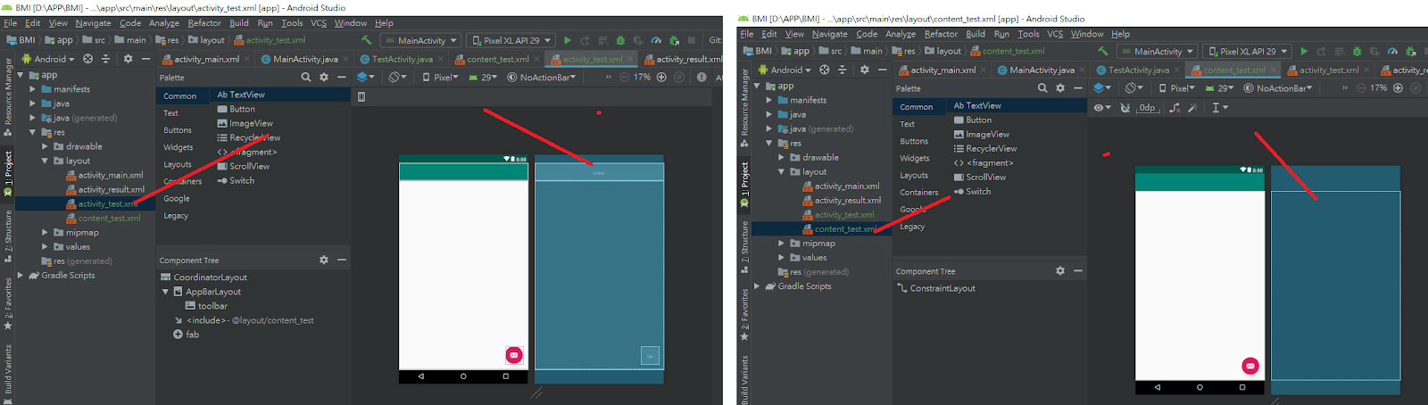 Android App Material design - toolbar and floating button