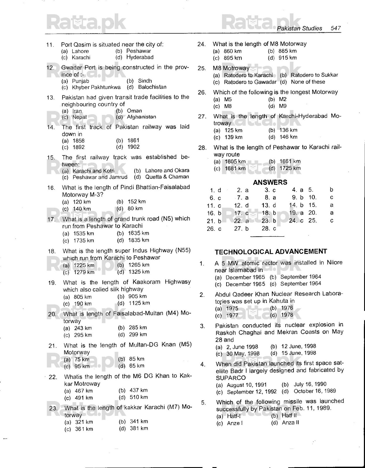 Geography of Pakistan MCQs with Answers for NTS, PPSC, FPSC Tests ...