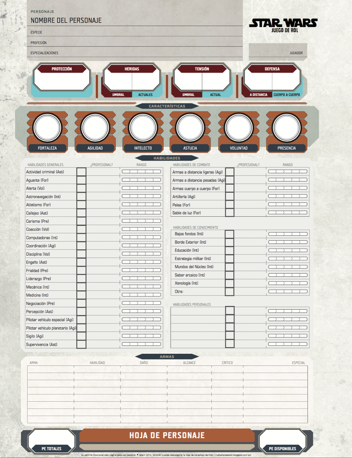 Sinergia de Rol: Ficha editable Star Wars