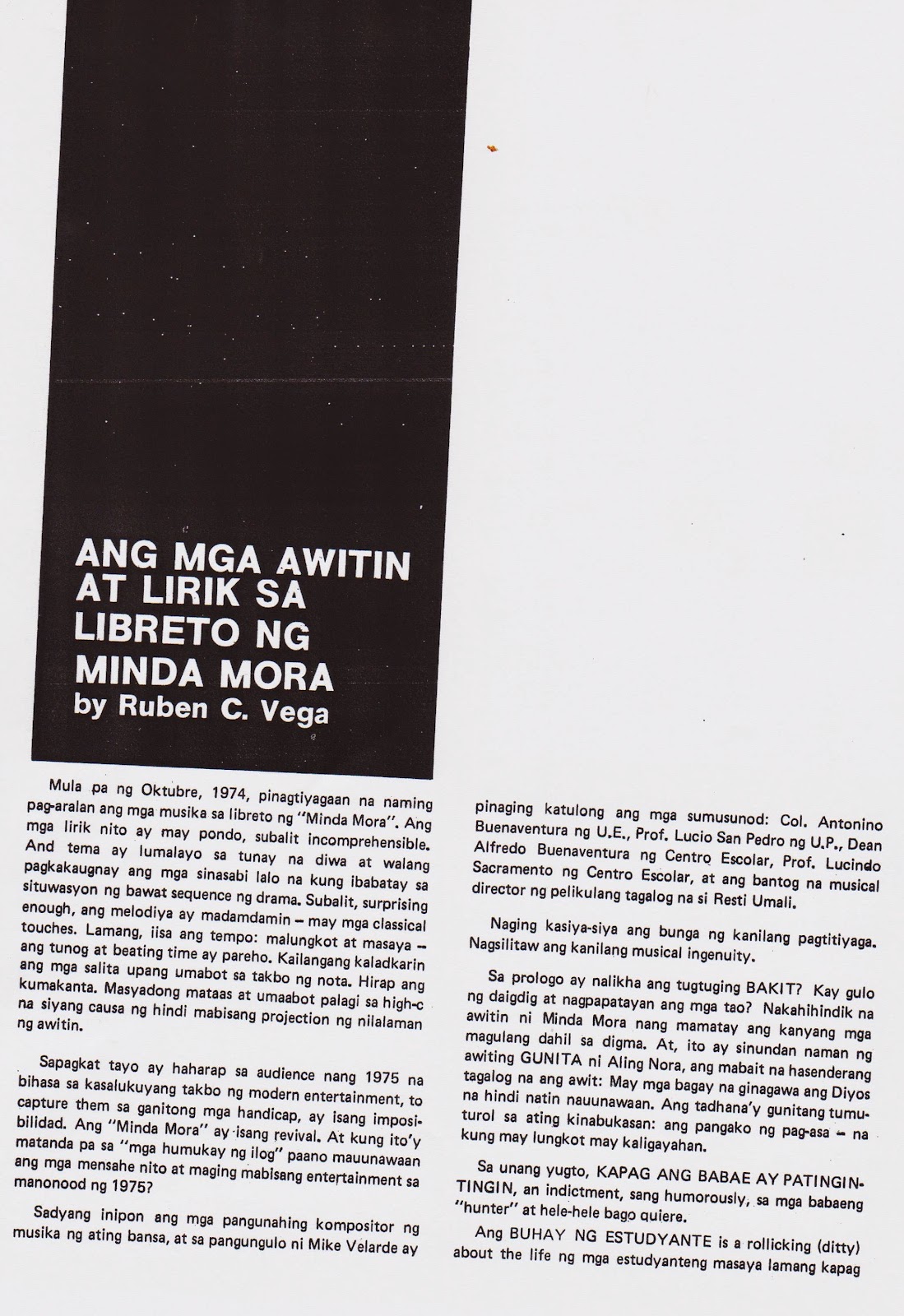 Walang Sugat: Minda Mora (Zarzuela in Three Acts)