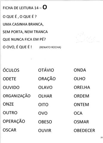 Atividades de Alfabetização: Ficha de Leitura - Letras do Alfabeto