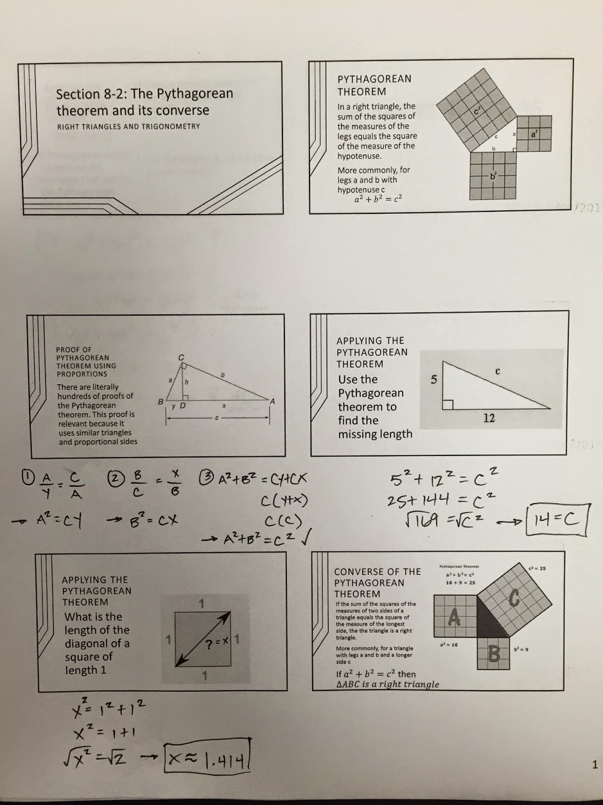 Honors Geometry - Vintage High School: Section 8-2: Pythagorean Theorem Honors Geometry - Vintage High School: Section 8-2: Pythagorean Theorem