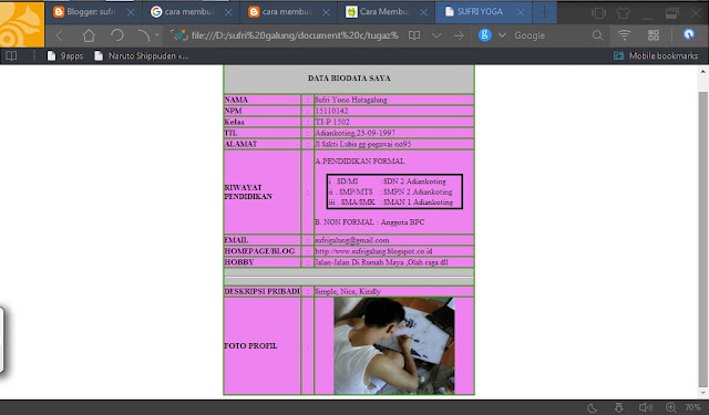Cara membuat biodata diri menggunakan HTML | sufri YOGA