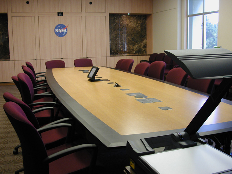 Custom Conference Tables: NASA Conference Table, with Video & Logo Cabinets