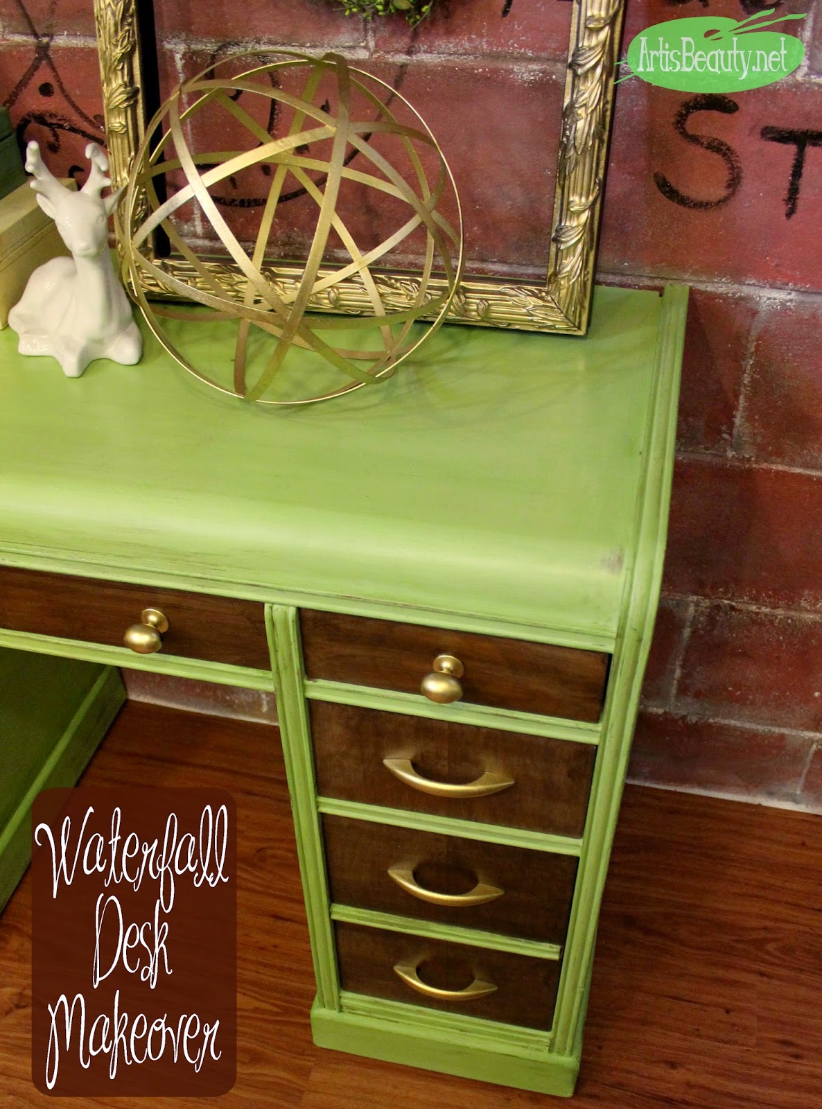 ART IS BEAUTY: THINK SPRING! Green Vintage Waterfall Desk Painted Makeover
