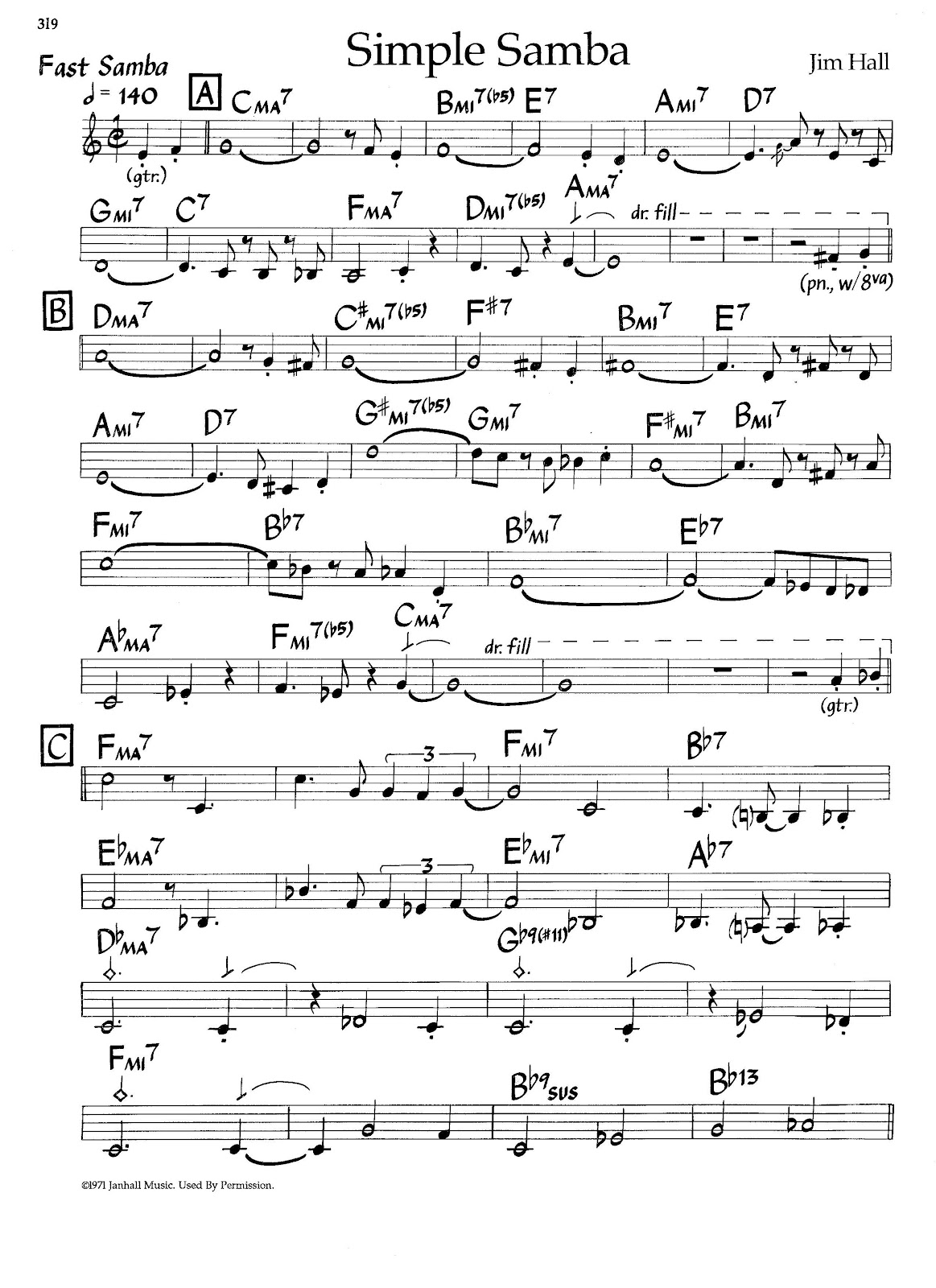 Simple Samba - (Jim Hall) [ Chart P.1 Chart P.2 ] - no recording but ...