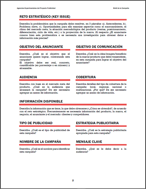 Para elaborar un BRIEF ~ Agencias Experimentales, Proyecto Publicidad